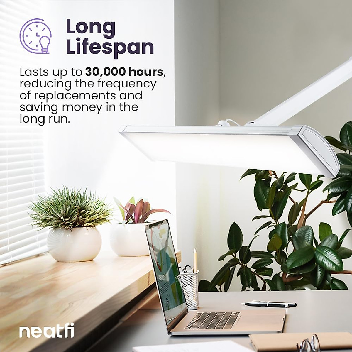 Neatfi 3,500 Lumens Ultra Task Lamp, 26 Inches Metal Lamp, Dimmable, 45W Super Bright LED Desk Lamp, 270 Pcs SMD LEDs (Non-CCT with Base, White)