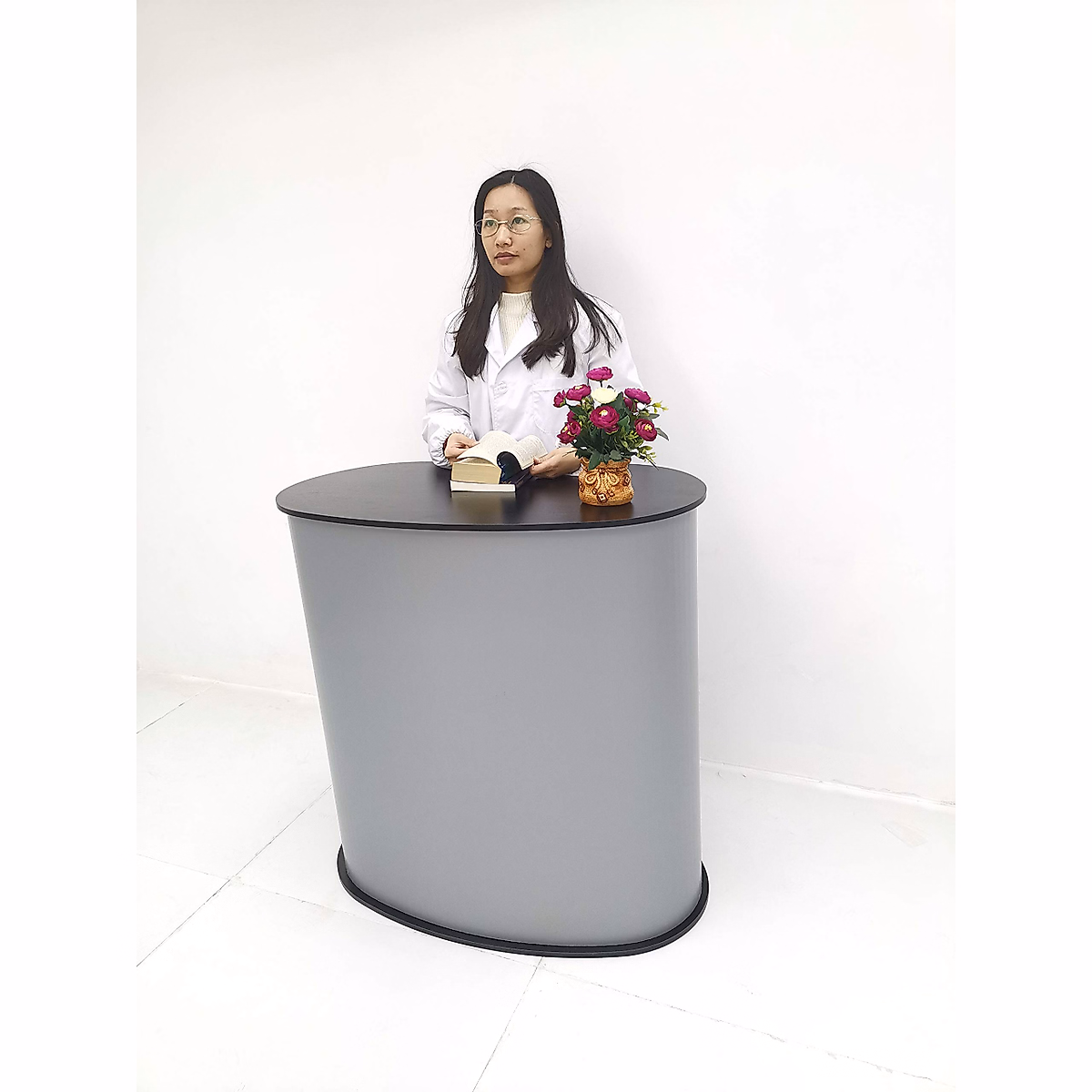36.4" Tall X 35.6" Wide X 17" Deep Portable Lightweight Tradeshow Podium Lectern Pulpit Economy Event Party Wedding White Or Black Easy to Carry Speaker Organizer Table Countertop 15111-NPF