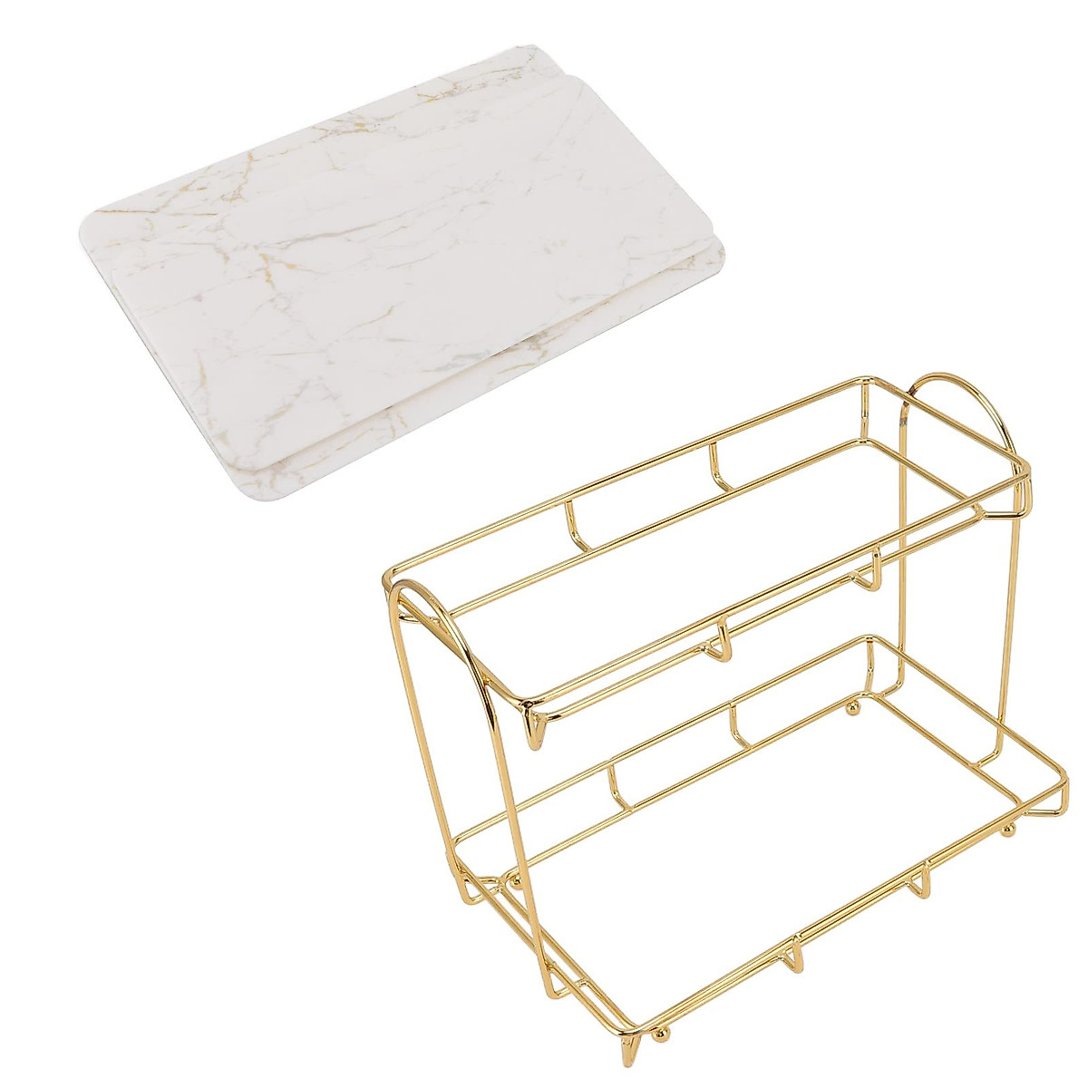 Hilitand 2 Tier Cosmetic Organizer Large Capacity Bathroom Countertop Rack Waterproof Gold Metal Storage Shelf Rack for Bathroom Kitchen Bedroom