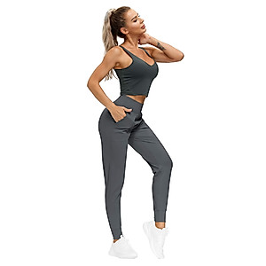 THE GYM PEOPLE Womens Joggers Pants with Pockets Athletic Leggings Tapered Lounge Pants for Workout, Yoga, Running (Medium, Dark Grey)