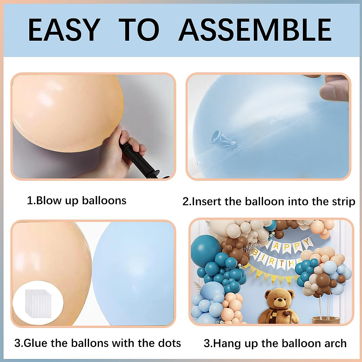 Dusty Blue Brown Balloons Arch Kit, Pastel Blue Blush Sand White Neutral Balloons Garland Kit for Boy Baby Shower Teddy Bear Boho Birthday Party Decorations