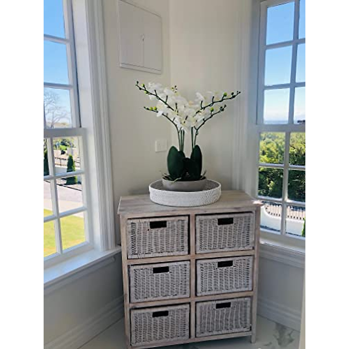 SIMPLY FABULOUS White Round Rattan Tray, Set of 2 Serving Trays with Handles, 13 & 11 inch