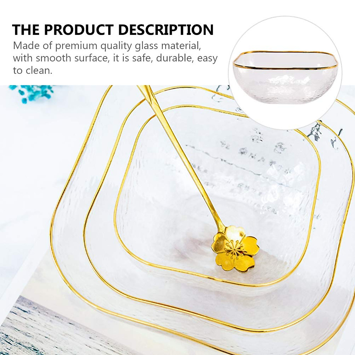 Operitacx Glass Salad Bowls Crystal Candy Serving Bowls 1000ML Fruit Dessert Pasta Snack Container with Golden Trim for Home Restaurants Parties