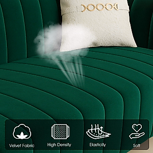 IQIAite Luxury Velvet Sofa Comfy 3 Seat Couch Loveseat Sofa,Mid Century Modern Tufted Couch for Living Room 83" Emerald Green Love Seat Sofa with Gold Legs 2 Pillows for Office Furniture