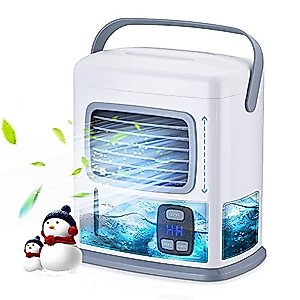 Portable Air Conditioner Fan for Small Room - 3 in 1 Personal Mini Desktop AC Evaporative Air Cooler Fan w/ 12H Timer, Adjustable Wind Direction, 500ML Large Water Tank, 2 Speeds, for Office Home