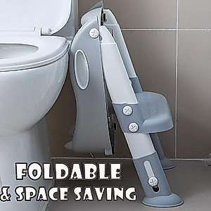 Potty Training Toilet Seat with Step Stool Ladder for kids and baby Adjustable Toddler Toilet Training Seat with Soft Not-Cold Padded Seat Safe Handles and Non-Slip Wide Steps, Ivory Grey for Kids