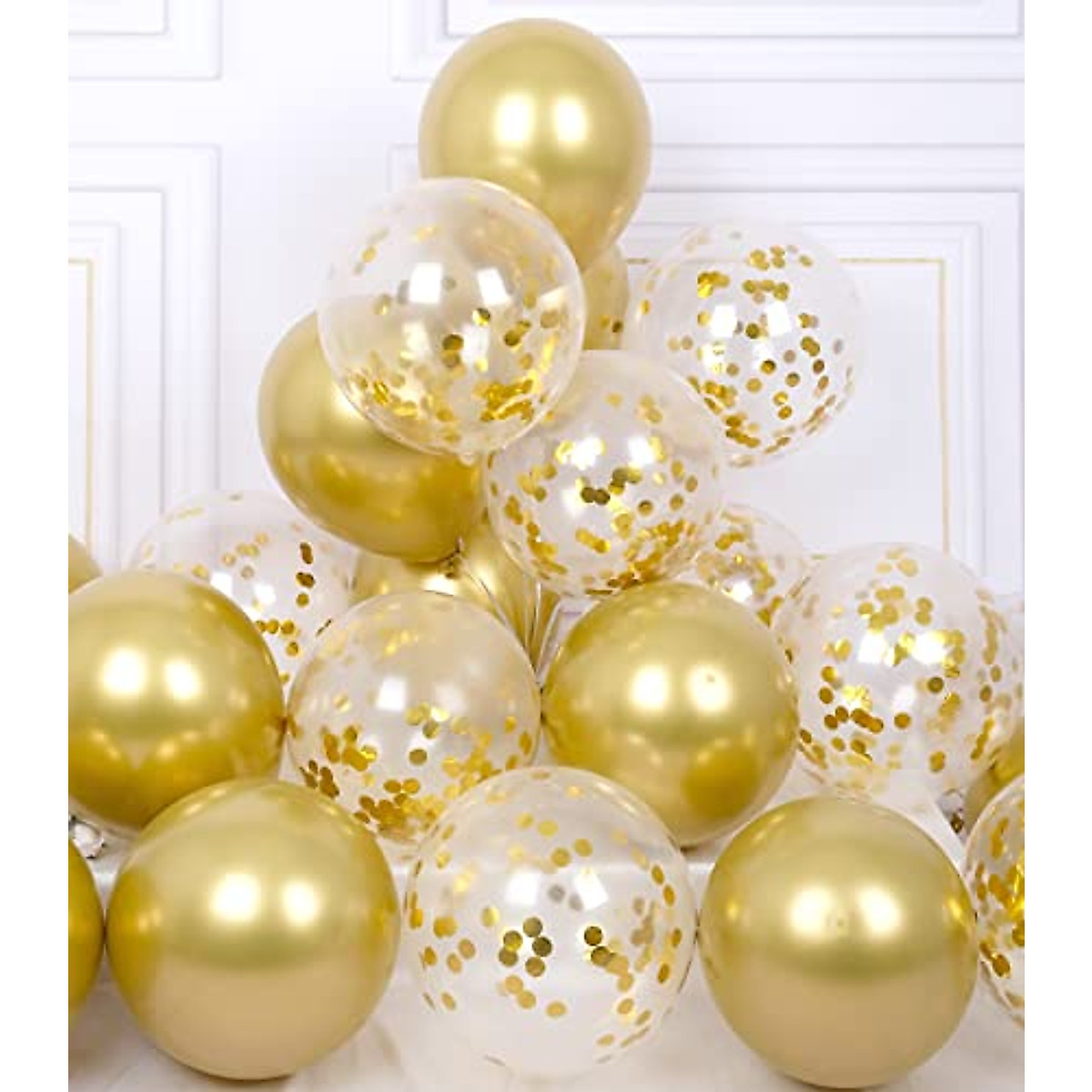 AULE Party Balloons Pack of 42 - Metallic Gold Balloons & Gold Confetti Balloons and 64ft Ribbons - 12 Inch Balloons Decorations Set