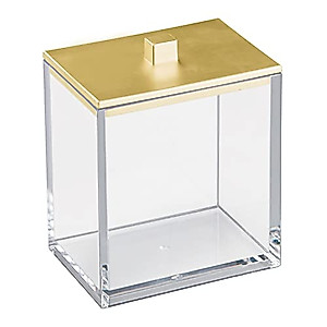 mDesign Plastic Rectangle Apothecary Canister - Organizer for Bathroom Vanity Countertop Shelf Decor - Holds Cotton Swabs, Soap, Makeup, Bath Salts - Lumiere Collection - 2 Pack - Clear/Gold