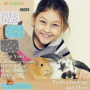 RUNANIA Guinea Pig Cage Liners, 3 Pack Washable & Reusable Guinea Pig Pee Pads for Rabbits Rats Hamsters Hedgehogs Small Animals