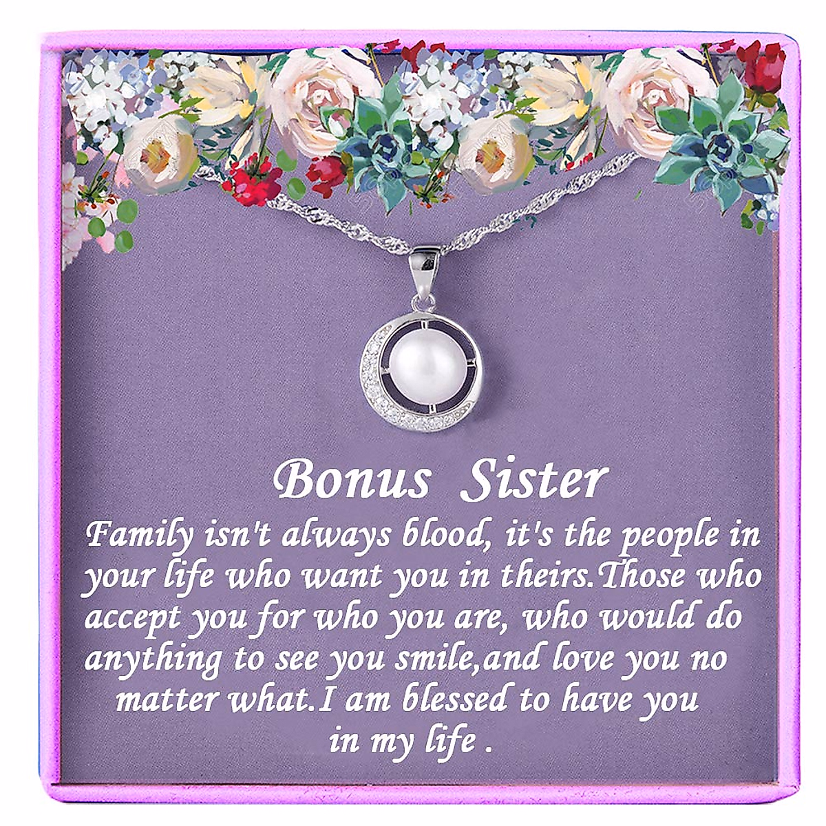 Bonus Sister Gifts for BFF Friends Gift for Friendship Besties Gift from Bestie to Sisters Silver Necklace Pearl Necklace CZ Pendant Elegant Jewelry for Sister in law Birthday Gifts for Women