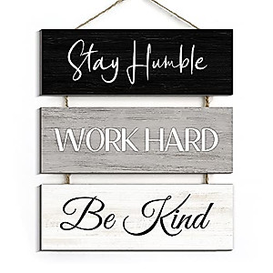 Creoate Inspirational Wall Art 3 Pieces Stay Humble Work Hard Be Kind Sign for Home Office Wall Decor Rustic Wood Hanging Plaque for Entrepreneur Workplace