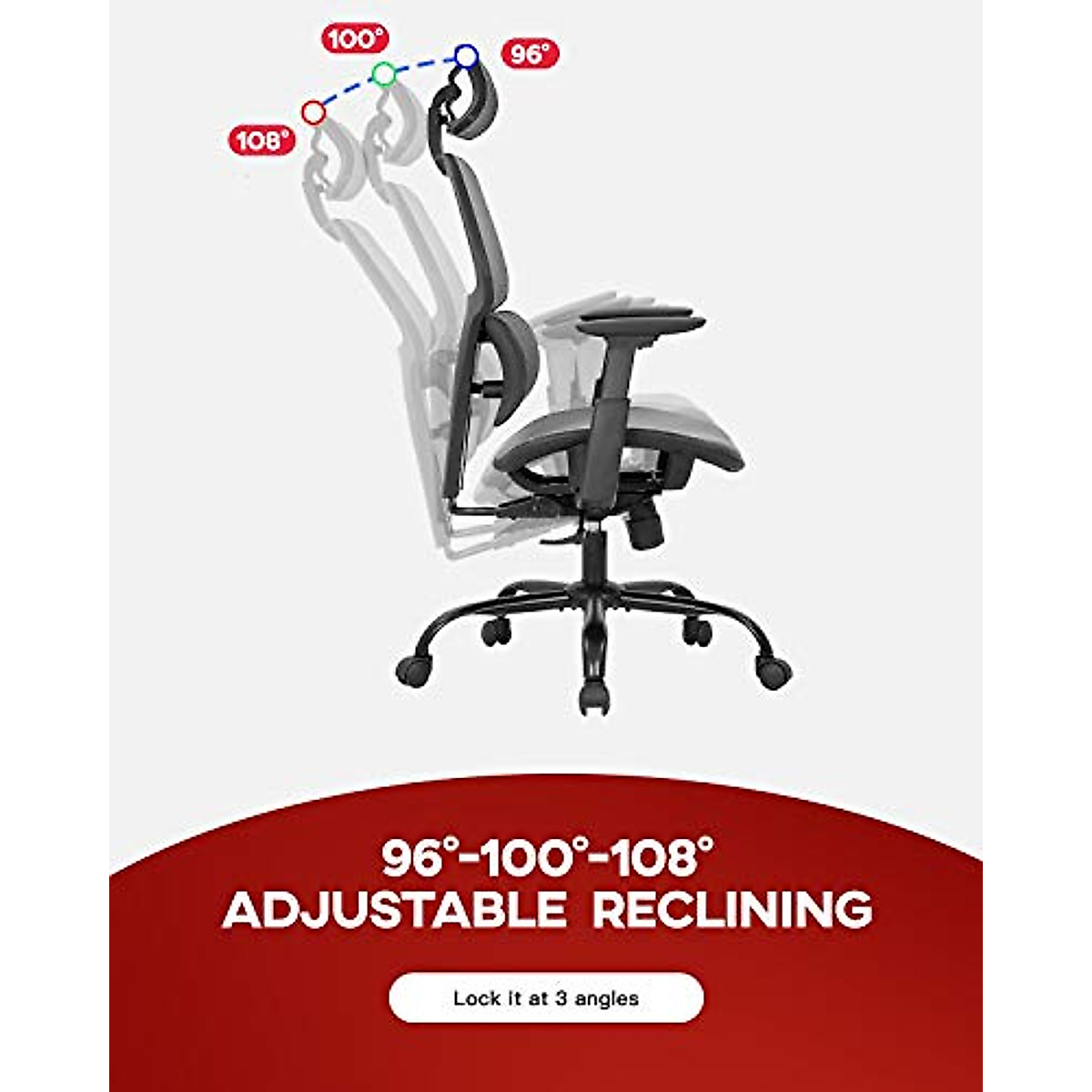 Ergonomic Office Chair, Desk Chair Computer Chair with Adjustable Arms Lumbar Support Swivel Rolling High Back Mesh Task Chair