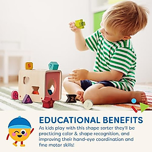 Battat – Shape Sorter For Toddlers, Kids – Wooden Learning Cube – 10 Colorful Wood Shapes With Numbers – Count & Sort Cube – 1 Year + – Count & Sort Cube