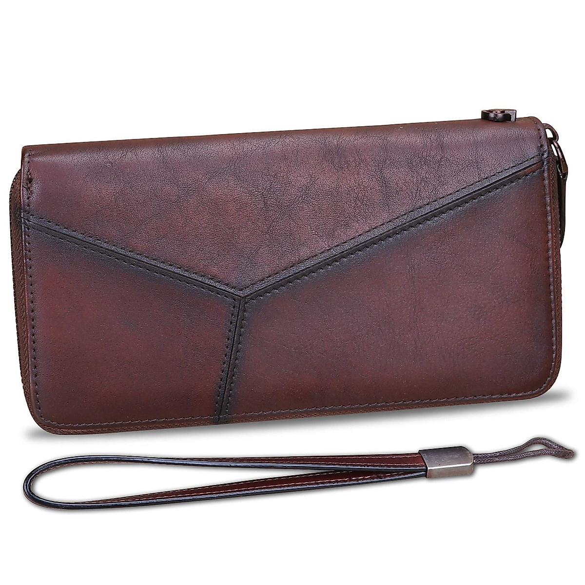 LRTO Genuine Leather Wallets for Women Zip Around Wallet Purse RFID-Blocking Retro Handmade Clutch Money Clip Card Organizer (Coffee)