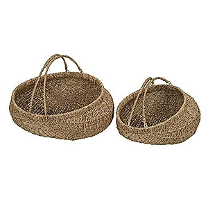 Household Essentials Brown Set of 2 Small Woven Wicker Storage Baskets with Handles | Natural Seagrass
