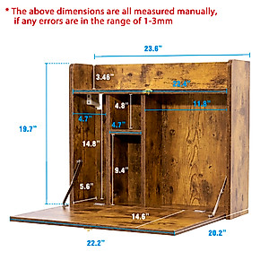Zvyteay Wall-Mounted Desk Folding Wall Desk Floating Table Wall Mounted Laptop Desk Space Saving Wall Mounted Table with Storage Shelves for Home Office (Rustic Brown)