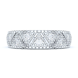 PRSTANI 5.5mm Wide Sterling Silver Vintage Milgrain Simulated Round Brilliant Cut Diamonds Unisex Wedding Ring (5.5)