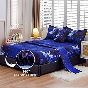 A Nice Night Galaxy 6Pcs Bedding Sets Outer Space Comforter Bed in a Bag 3D Printed Quilt,for Children Boy Girl Teen Kids,Twin 6Pcs