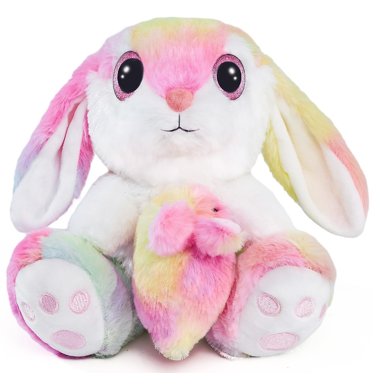 Nleio Easter Stuffed Bunny with Egg(Reversible), 8.5" Plush Rabbit with Floppy Ears, Huggable & Washable Easter Stuffed Animals Cute Bunny Plush Toy for Kids Girls Boys Birthday Easter Gifts (Color)