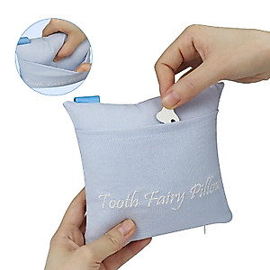 Linen Tooth Fairy Pillow,Tooth Fairy Pillow with Pocket Door Hanger Birthday Gift for Kids Tooth Fairy Souvenir for Boys and Girls Tooth Fairy Gift(Blue)