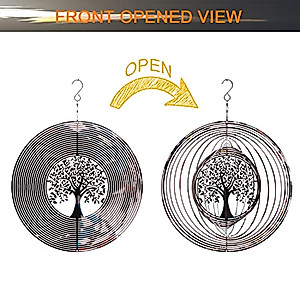 SPRING SONG Wind Spinner 3D Stainless Steel Indoor Outdoor 10" Mirrored Stainless Steel Tree of Life Decoration Crafts Ornaments Kinetic Yard Art, Hanging Wind Spinners Decor Gifts