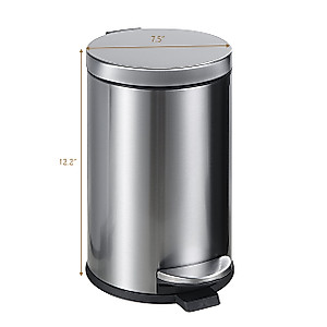 SunnyPoint 4.5 Liter / 1.2 Gallon Round Trash Can with Plastic Inner Bucket; Bathroom, Office, Kitchen and Bedroom Step On and Slow Close (S.N)