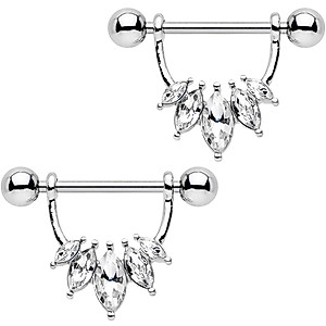 Body Candy Stainless Steel Clear Accent Glamour Dangle Nipple Shield Set of 2 14 Gauge 18mm
