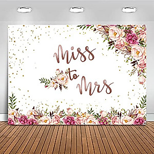 Mocsicka Miss to Mrs Wedding Backdrop Rose Gold Floral Bridal Shower Background Bride to Be Engagement Party Cake Table Decoration Banner Photo Booth Props (7x5ft)