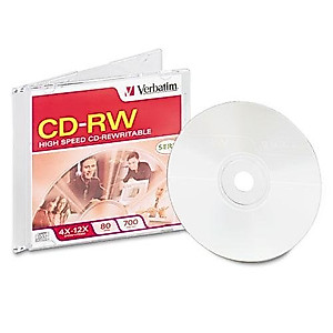 VERBATIM CORPORATION 95161 CD-RW Disc, 700MB/80min, 4x-12x, w/Slim Jewel Case, Silver