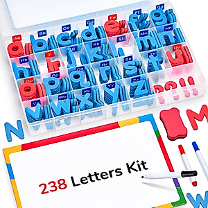 Gamenote Classroom Magnetic Letters Kit 238 Pcs with Double-Side Magnet Board - Foam Alphabet Letters for Kids Spelling and Learning