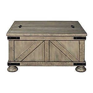 Signature Design by Ashley Aldwin Farmhouse Square Coffee Table with Lift Top for Storage, Grayish Brown