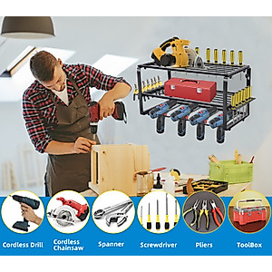 MASTLU Tools Storage Organizer,Wall Mounted Power tool,Drill Holder, Storage Rack, Utility Racks,Garage Storage,Heavy Floating Duty Metal Organizer,Warehouse DIY Work Station Black