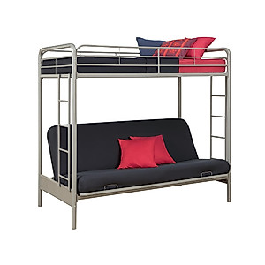 DHP Sammie Twin over Futon Metal Bunk Bed, Silver