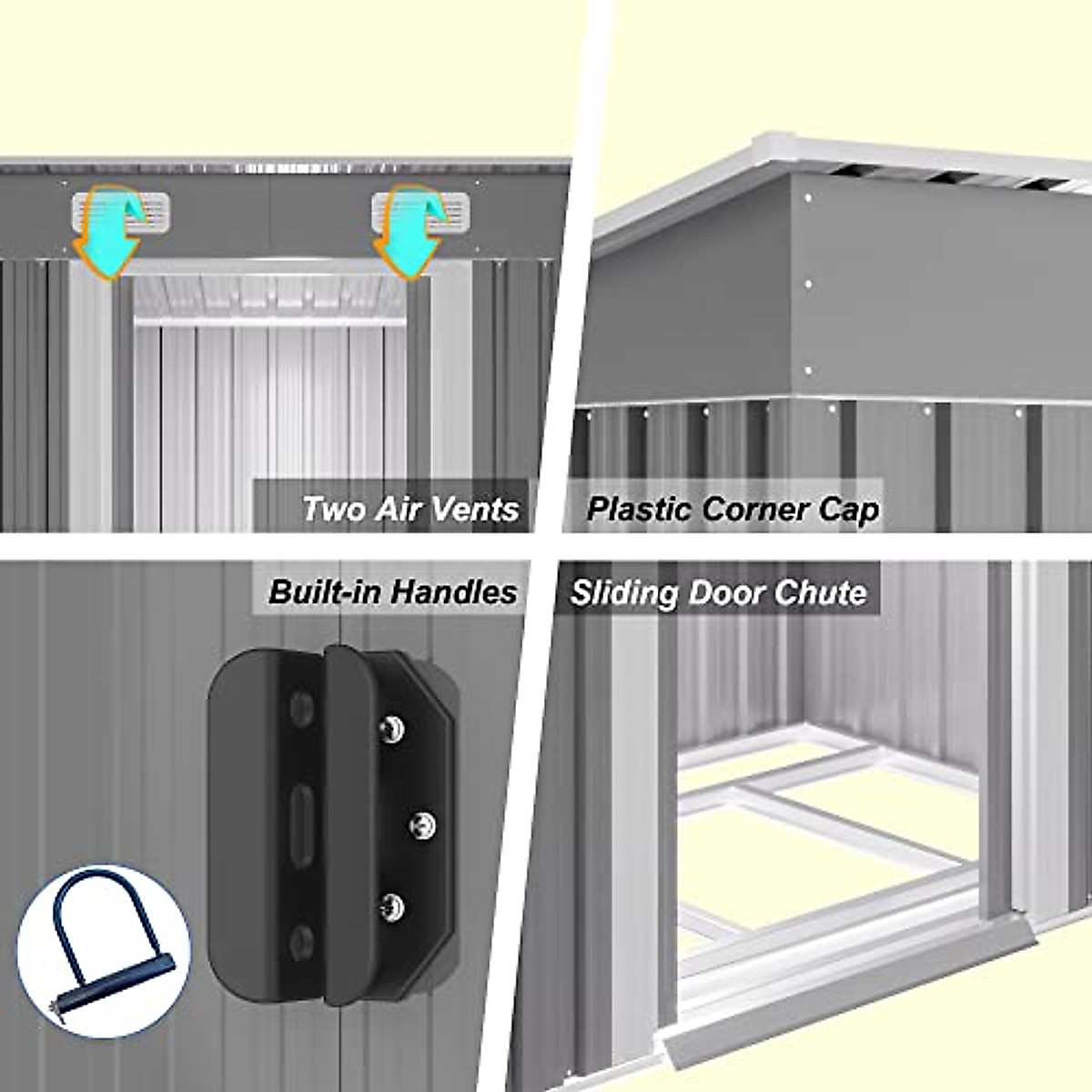 Evedy Sheds & Outdoor Storage, 6'x 6' FT Outdoor Metal Storage Shed, Sliding Doors and Window, Sun Protection, Waterproof Tool Storage Shed for Backyard, Patio, Lawn (Wood Grain & Coffee)