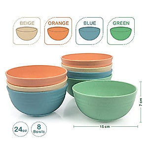 KUCHEEZE Plastic Bowls Reusable[Set of 8] 24 OZ Dishwasher & Microwave Safe Bowls. Colored Cereal Bowl Set - Unbreakable, Lightweight Plastic Cereal Bowls for Kitchen use for Noodles, Pasta, Soup bowl