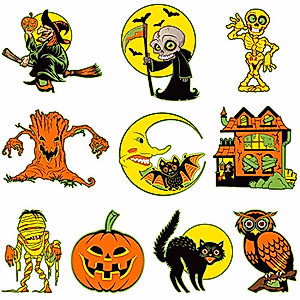 10 Pieces Halloween Cutouts, Retro Halloween Vintage Decorations Double Side Printed Halloween Decorations with 40 Pieces Adhesive Glue Point Dots for Old Fashioned Old Style Halloween Decoration