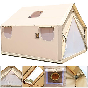 Happybuy Large 12x14ft Waterproof Canvas Wall Tent with PVC Storm Flap, Stove Hole, and 4-Season Suitable for Camping, Hiking, Mountaineering, Fishing, Party, and Hunting