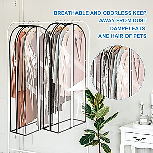 40" Garment Bags for Hanging Clothes Storage with 12" Gussetes, 3 Pack Double Zip Closure Clear Dust Storage Cover, Moving Bags for Coat Jacket Sweater Shirts - 40*24*12 inch