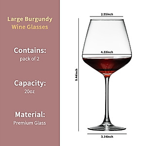 PTSTING Wine Glasses 20oz Clear Burgundy Red Wine Glass Large Wine Glass Set of 2 for Wine Tasting, Wedding Gift, Anniversary, Christmas, Birthday