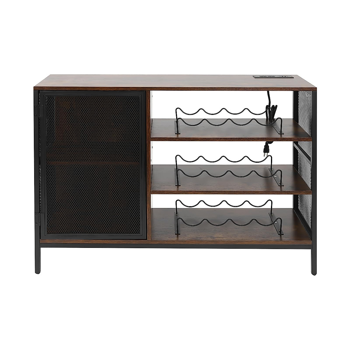 DDBESSIC Wine Bar Cabinet, Retro Wine Bar Rack Cabinet with 3 Detachable Wine Racks Industrial Coffee Bar Cabinet for Liquor and Glasses Buffet Cabinet