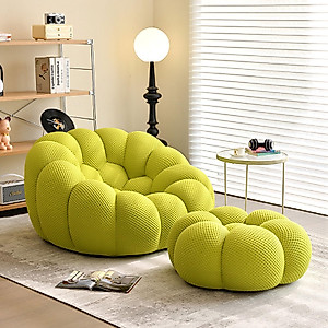 Lazy Sofa Ultra Comfy Fireside Sofa Chair Upholstered Bubble Single Floor Sofa 3D Honeycomb Shape Bubble Sofa Curved Couch for Living Room Office (Color : Yellow)