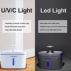 S-ETOVUS Cat Water Fountain, 84oz/2.5L Automatic Pet Water Fountain for Cats Inside, Cat Fountain Water Bowl with U/V/C Led Light, Dog Water Dispenser with Quiet Pump, Burn-Out Protection, 3 Filters