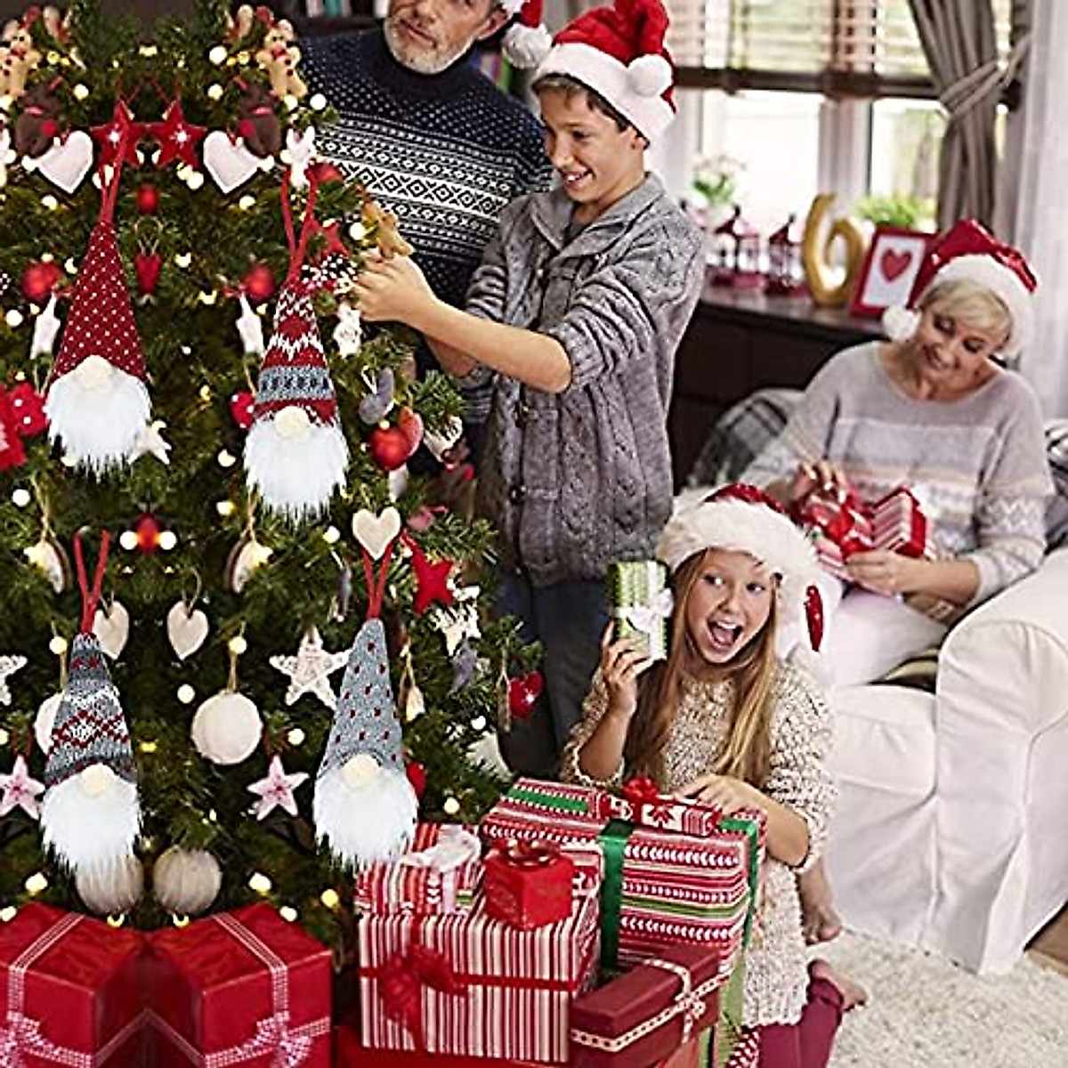 8 Pcs Christmas Tree Hanging Gnomes Ornaments，Christmas Gnomes Decor Ornaments Handmade Swedish Tomte Gnomes Plush Scandinavian Santa Elf Hanging Decorations for Home Christmas Holiday Decor