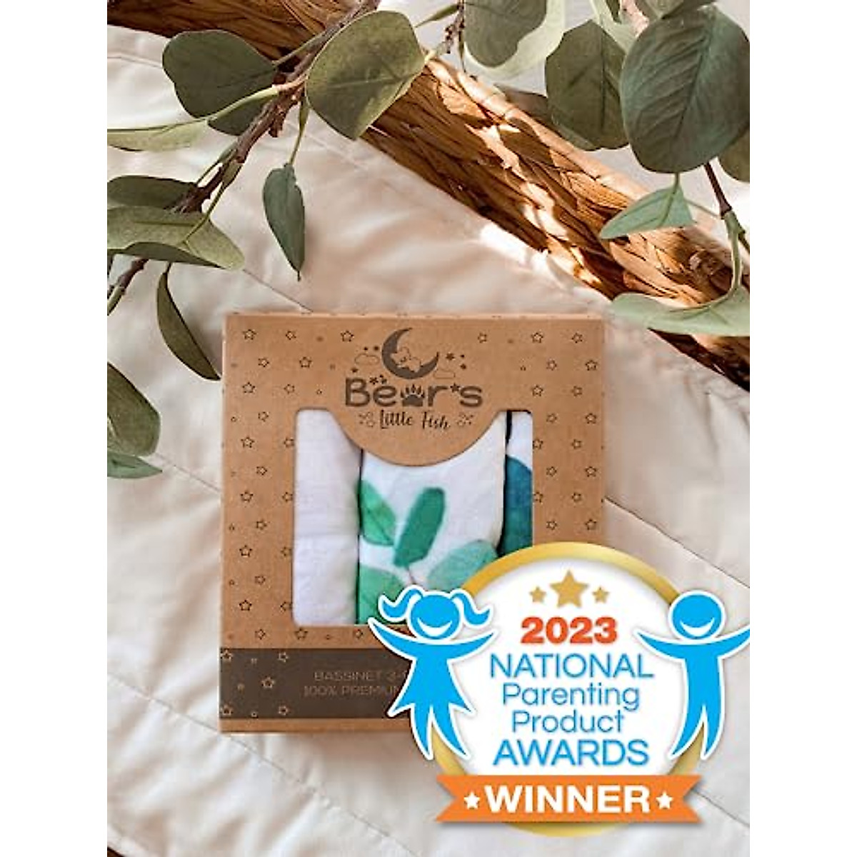 Bear’s Little Fish 100% Organic Cotton Baby Bassinet Sheets - Soft Fitted Crib Sheets for Hourglass Rectangular Oval Bassinet Mattress Pad Basket For Bedside - 3-Pack