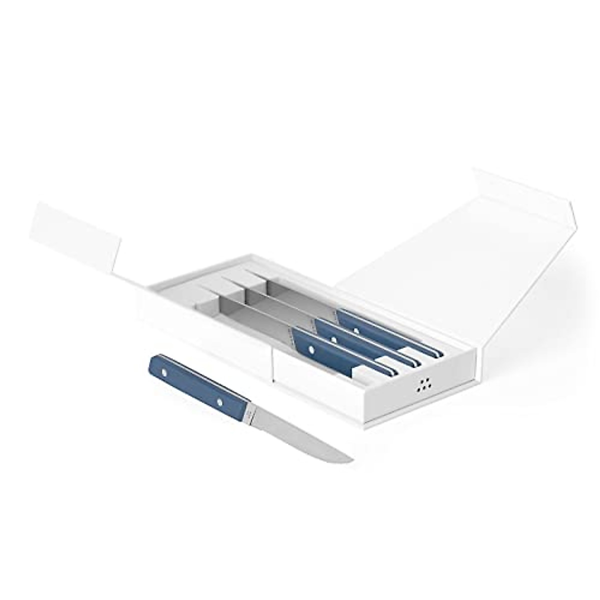 Misen Steak Knives Set of 4 - Precision Serrated Blades for Effortless Dining - Stainless Steel - Superior Cuts with Four Steak Knives Handles for Stylish Elegance - Blue