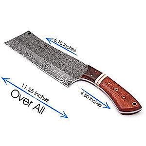 Damascus Meat Cleaver Knife, Damascus Steel Chef Knife & Butcher Knife - Multipurpose Sharp Knife, Vegetable Cleaver & Meat Cleavers, Kitchen Knife for Meat with Rose Wood Handle & Knife Sheath