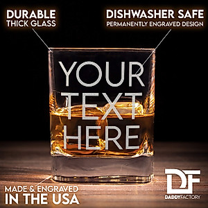 Custom Whiskey Glass, Engraved Etched Text Rocks Cocktail Glass, 10.25 oz Old Fashioned Whiskey Cup Gift, Customize With Your Text Here