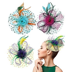 Yunsailing 3 Pack Fascinators Hats for Women, Tea Party Hats for Girls Flower Cocktail Mesh Feathers Hair Clip for Party (Fresh Color)