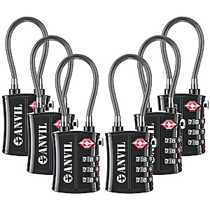 ANVIL TSA Approved Cable Luggage Locks 3 Digit Combination Padlock with Zinc Alloy Steel Cable Lock Ideal for Travel Suitcase, Backpack, Lockers,Case,Toolbox