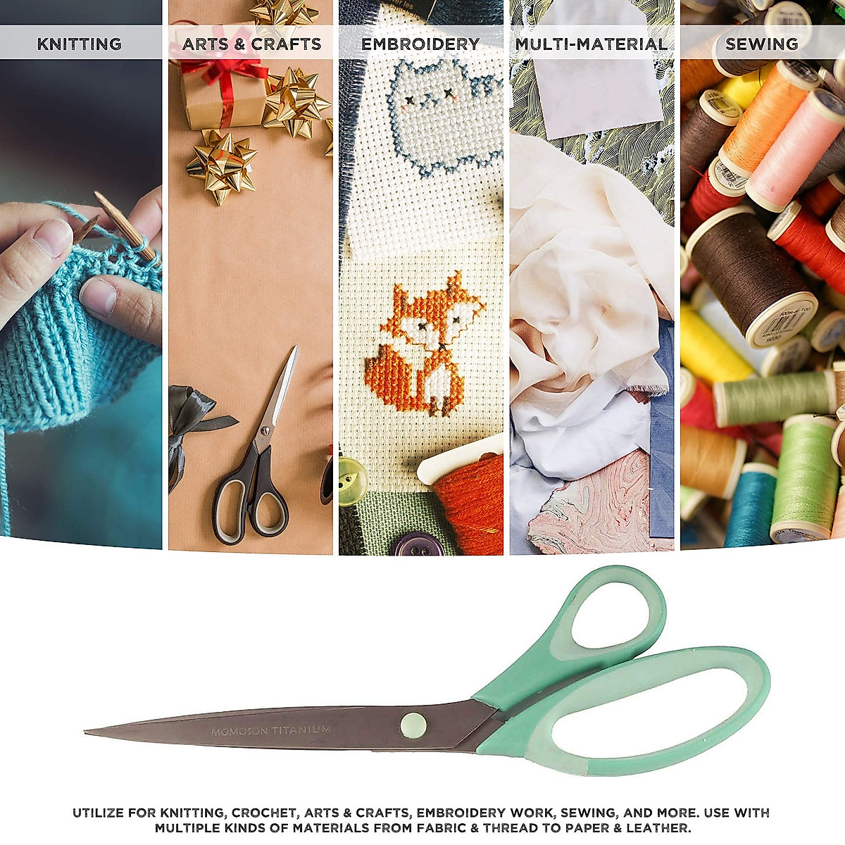 BambooMN Titanium Softgrip Scissors Set for Sewing, Arts, Crafts, Office - 1 set of 3 - Mint Green